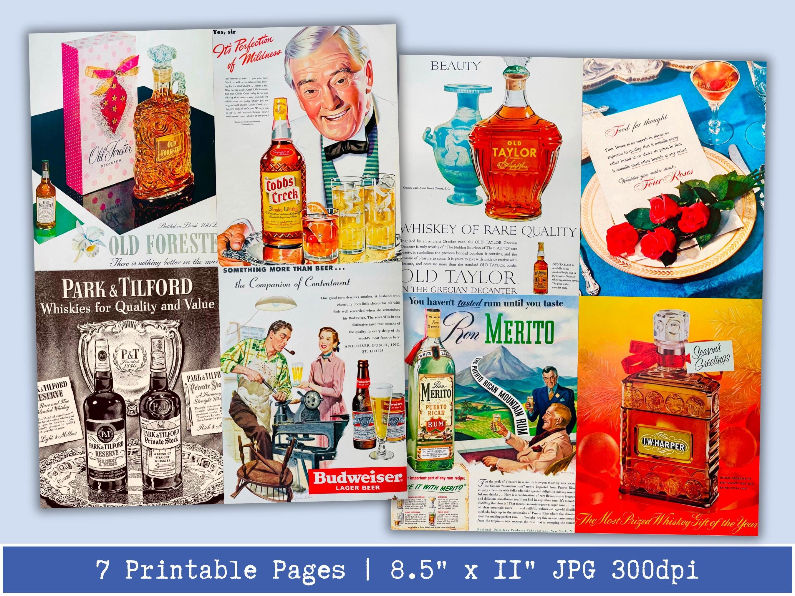 Vintage Alcohol Beer Whisky Ads Collage Printable | Retro Liquor ...