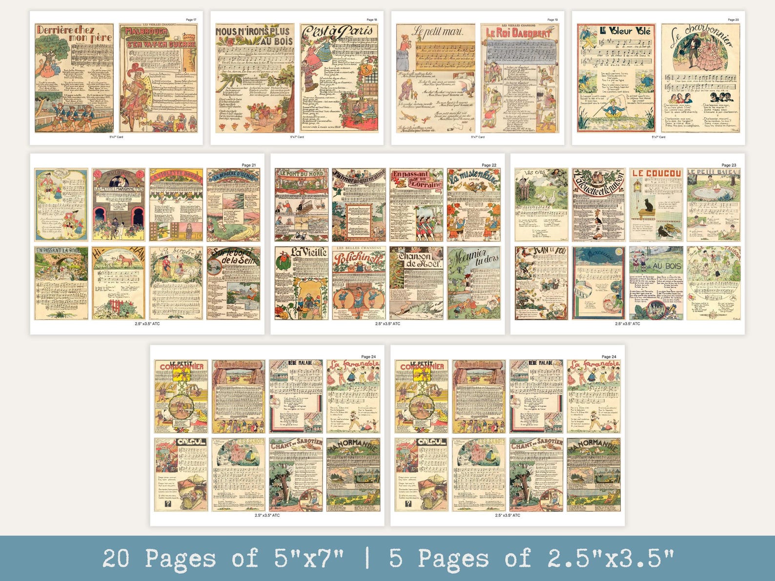 25 Pages French Music Sheet Printable | Retro Ephemera Embellishment ...