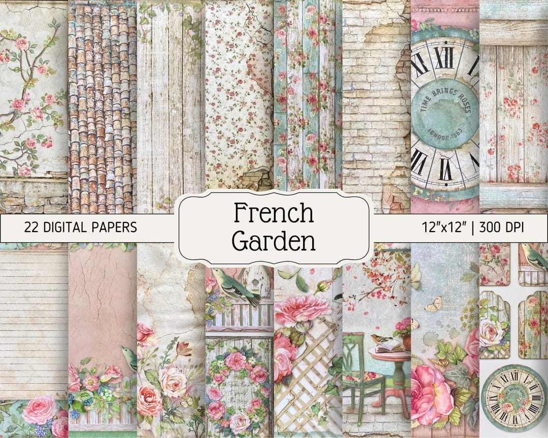 D2 Digital Paper Bundle | French Garden | Junk Journal Pages, Tags ...