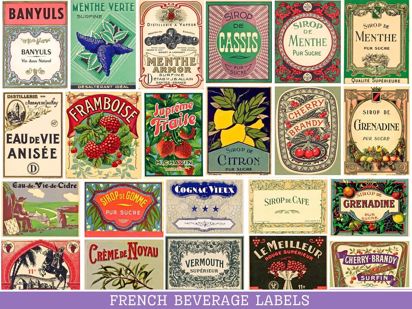 Vintage Elixir Labels Collection French Liquor Syrup Ephemera Printable ...