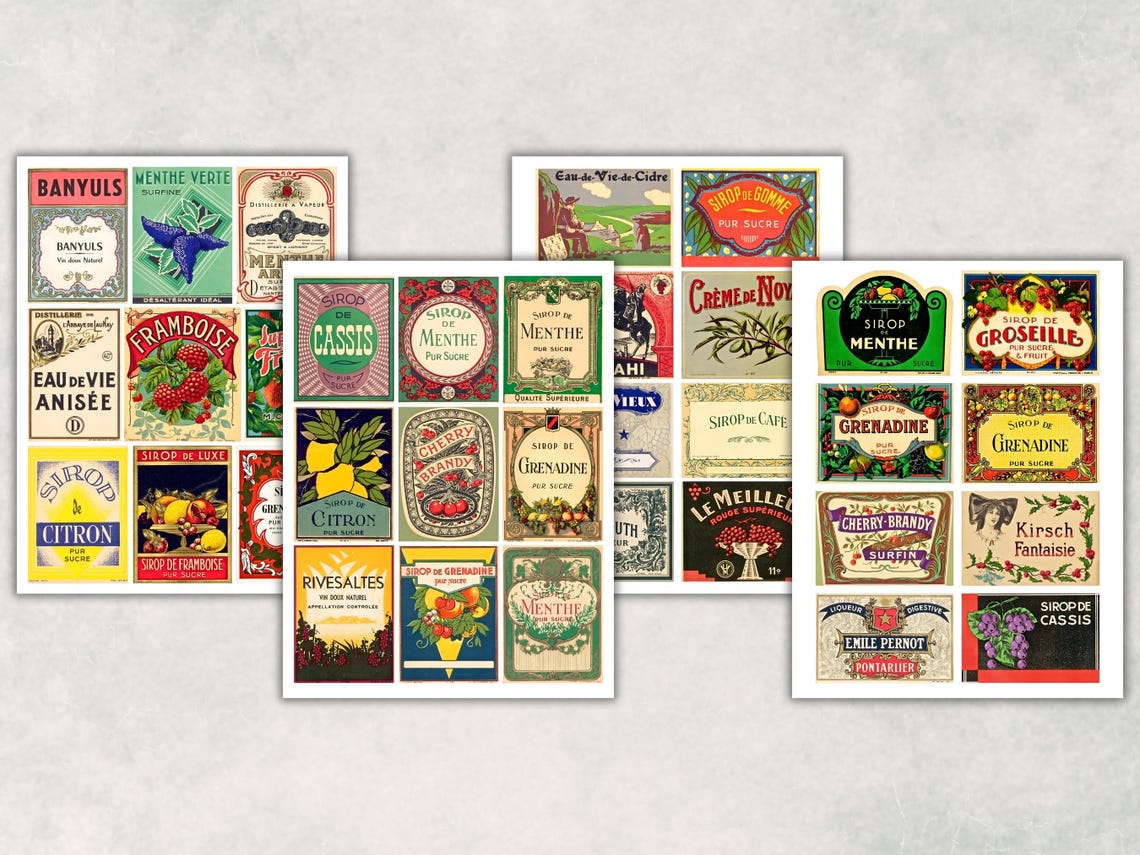 Vintage Elixir Labels Collection French Liquor Syrup Ephemera Printable ...