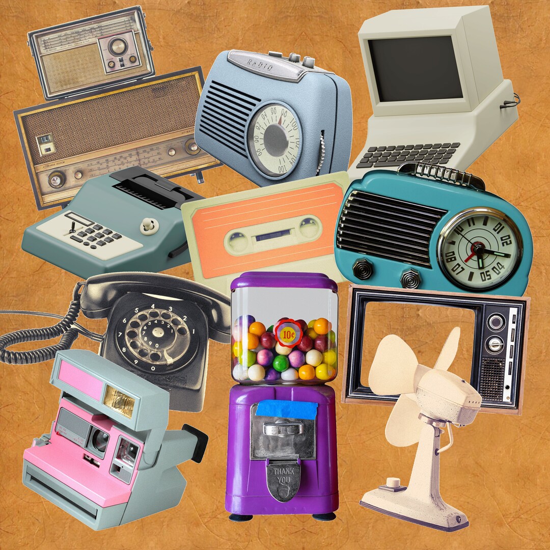 Fussy Cut Collage Sheet Printable | Retro Electronics, Vintage Antique ...