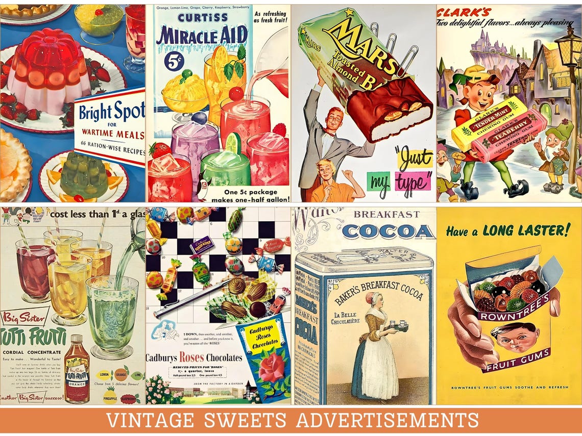 Vintage Confectionery Sweets Ad Collection, Antique Ephemera Printable ...
