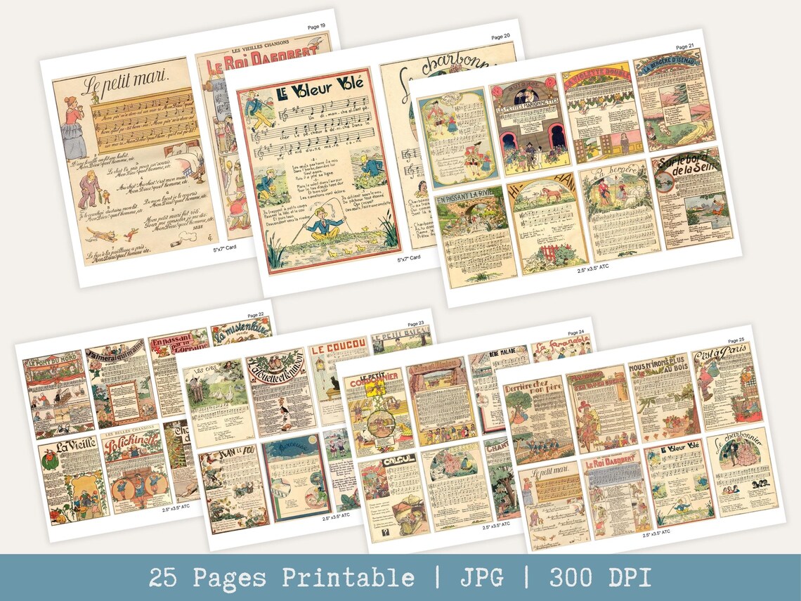 25 Pages French Music Sheet Printable | Retro Ephemera Embellishment ...