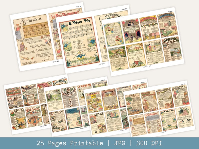 25 Pages French Music Sheet Printable | Retro Ephemera Embellishment ...