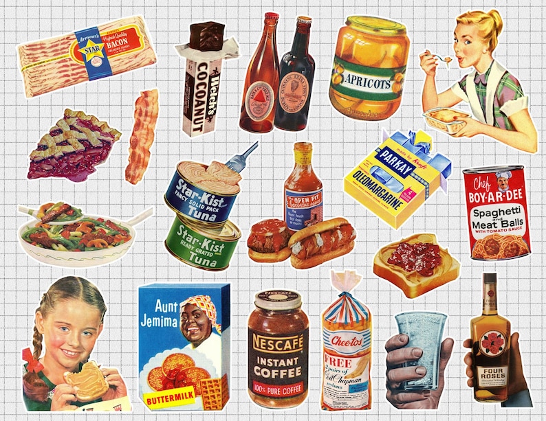Vol. 1 Fussy Cut Collage Sheet Printable | Retro Food Product, Pantry ...