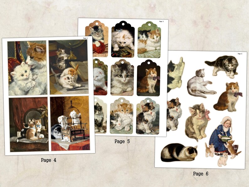 Vintage Cat Art Oil Paintings Scrapbooking Embellishments Printable ...