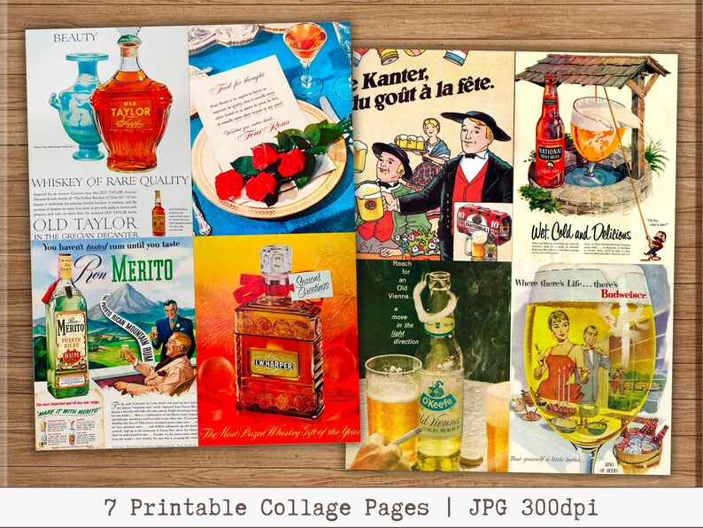 Vintage Alcohol Beer Whisky Ads Collage Printable | Retro Liquor ...