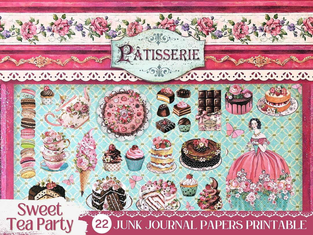 Sweet Tea Party Digital Paper Bundle Printable Collage Papers, Junk ...
