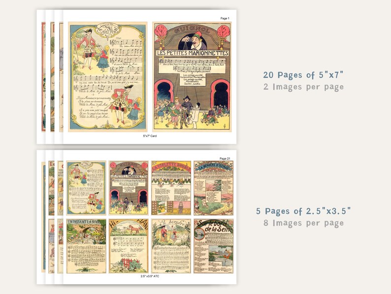 25 Pages French Music Sheet Printable | Retro Ephemera Embellishment ...