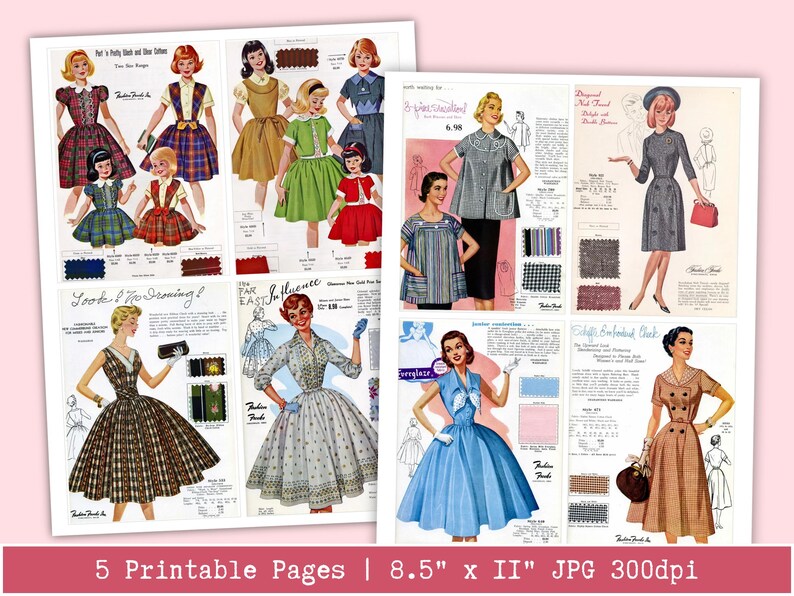 1950s Vintage Fashion Magazine Pages | Retro Catalogue Ephemera Collage ...