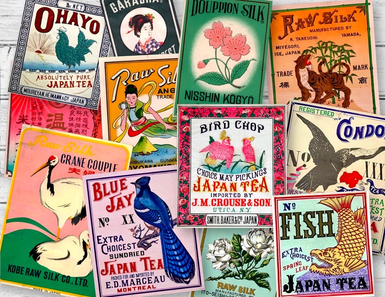 Japanese Tea Labels Collage Sheet | Vintage Asian Graphic Japanese ...