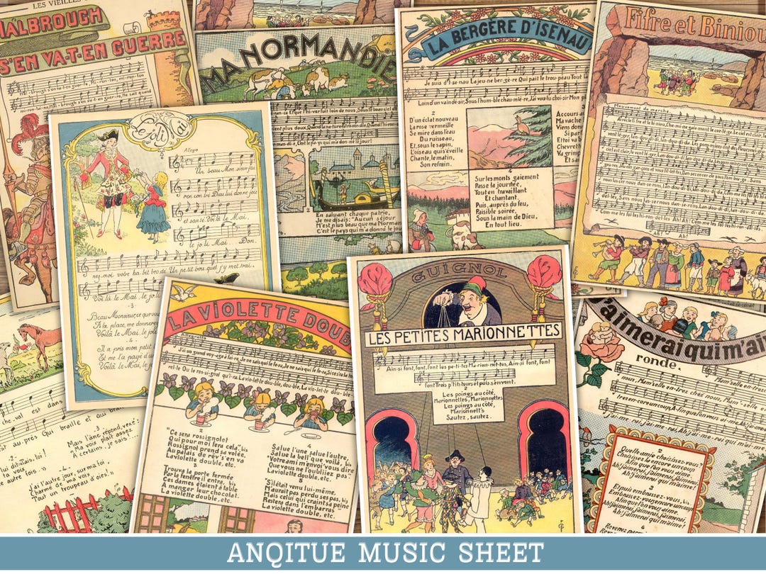 25 Pages French Music Sheet Printable | Retro Ephemera Embellishment ...