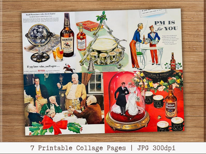 Vintage Alcohol Beer Whisky Ads Collage Printable | Retro Liquor ...