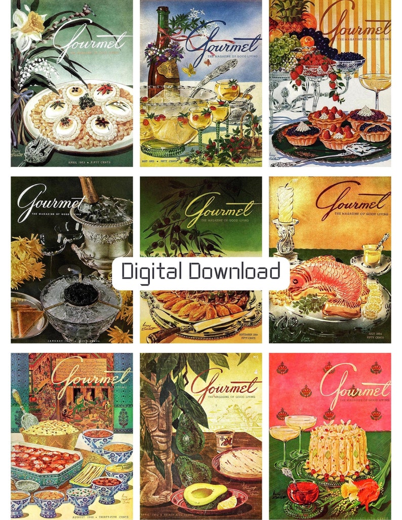1950s Gourmet Magazine Covers Collection | Vintage Retro Collage Sheet ...