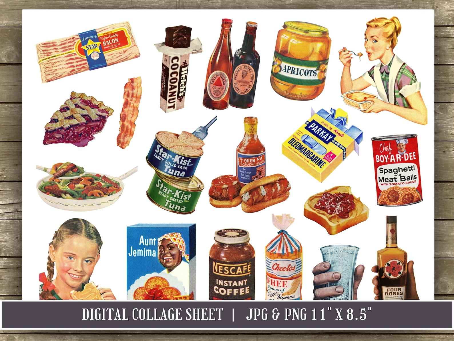 Vol.1 Fussy Cut Collage Sheet Printable | Retro Food Product, Pantry ...