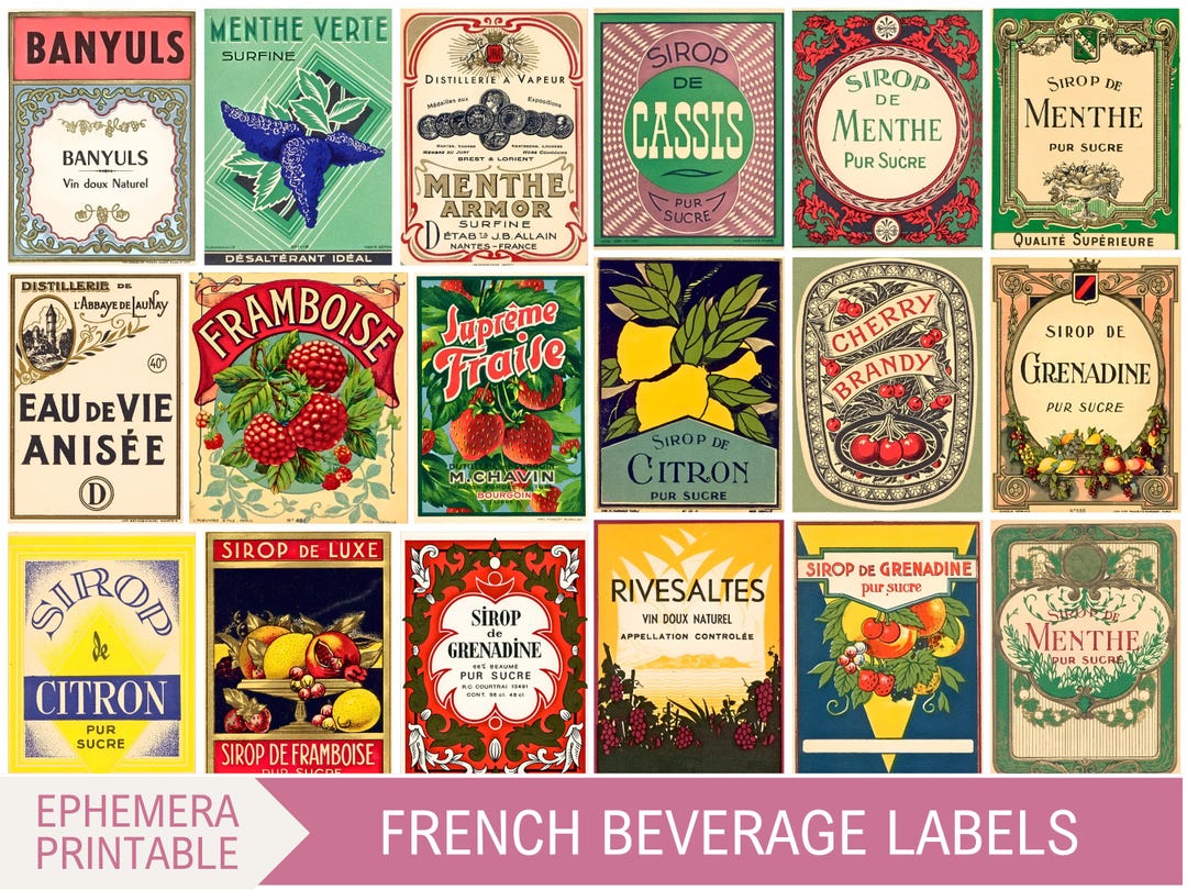 Vintage Elixir Labels Collection French Liquor Syrup Ephemera Printable ...