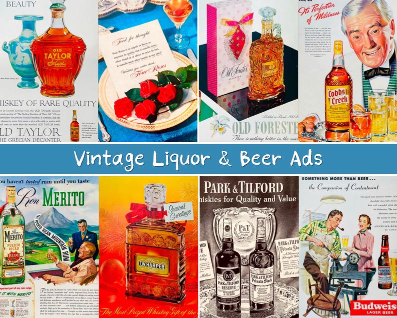 Vintage Alcohol Beer Whisky Ads Collage Printable | Retro Liquor ...