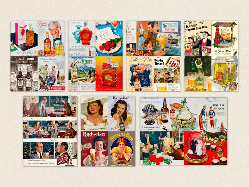 Vintage Alcohol Beer Whisky Ads Collage Printable | Retro Liquor ...