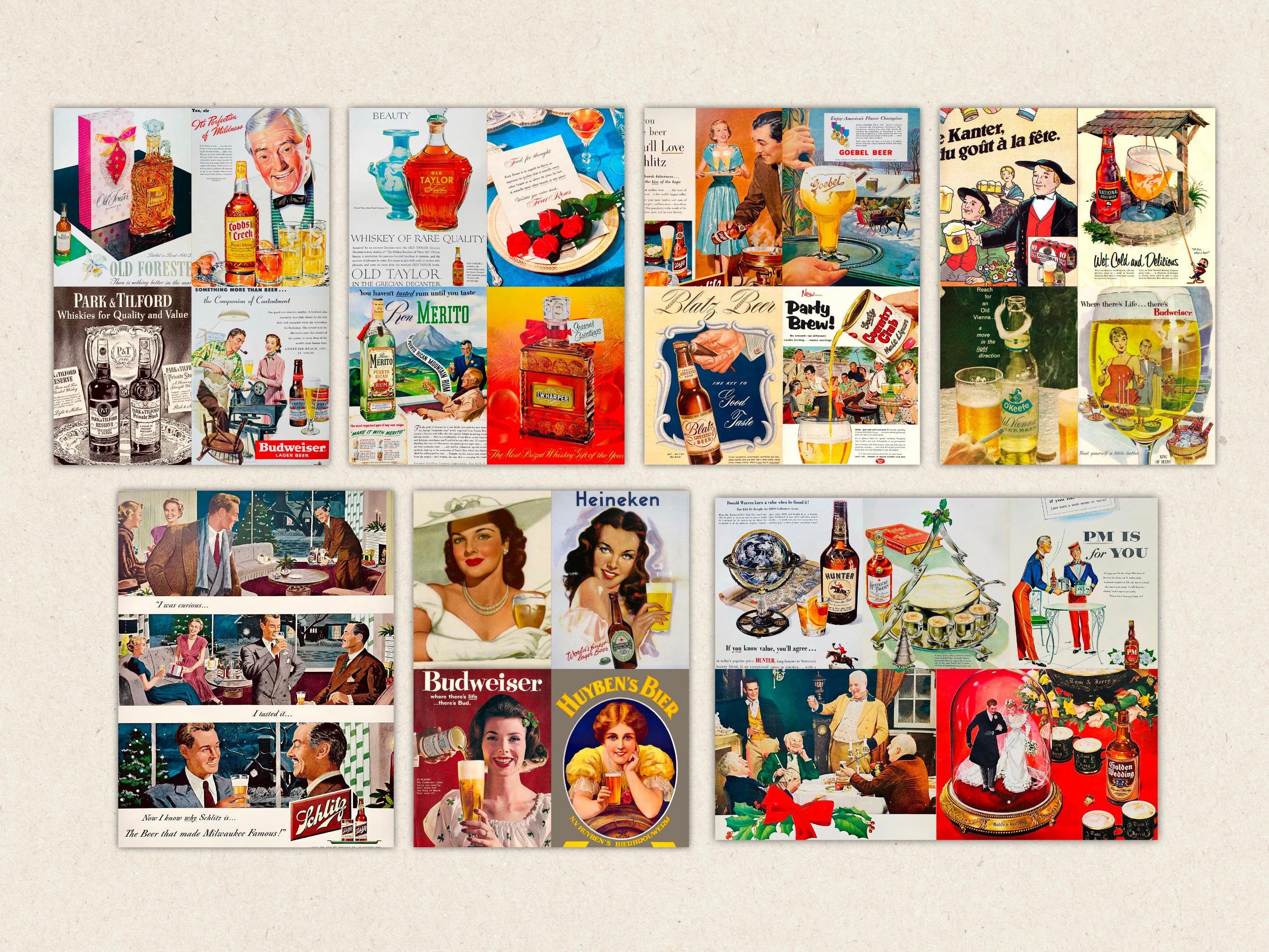Vintage Alcohol Beer Whisky Ads Collage Printable | Retro Liquor ...