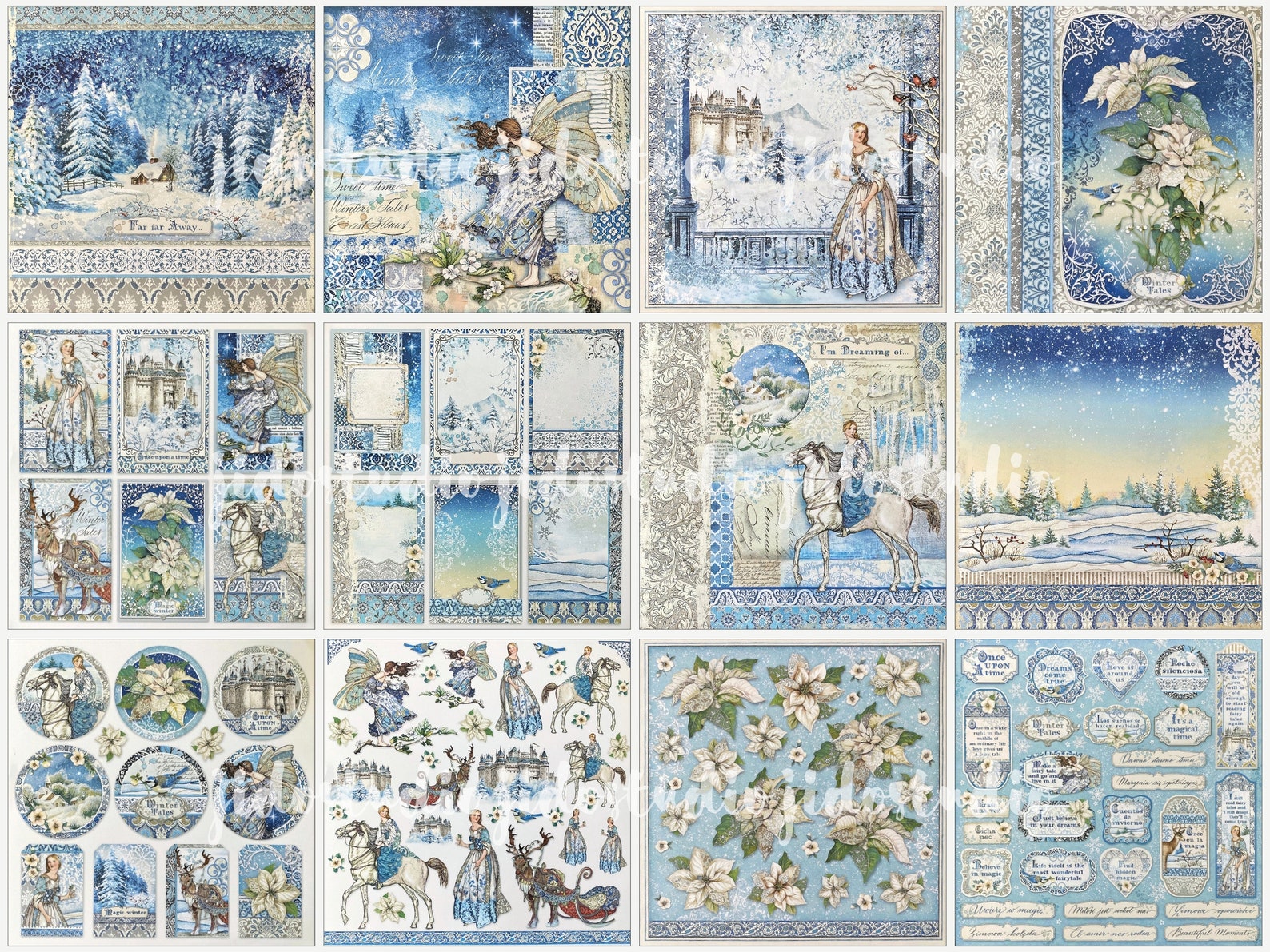 Snowy Village Digital Paper Pack | 22 Printable Collage Papers, Junk ...