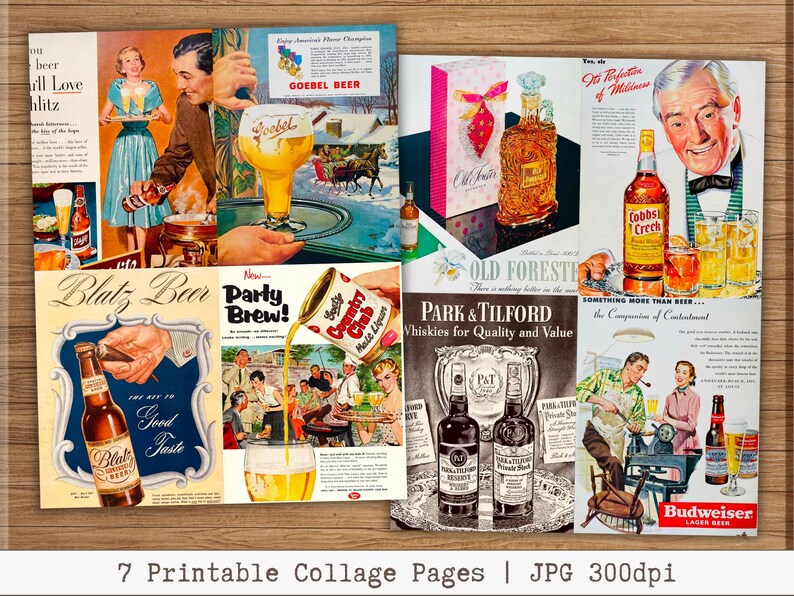Vintage Alcohol Beer Whisky Ads Collage Printable | Retro Liquor ...