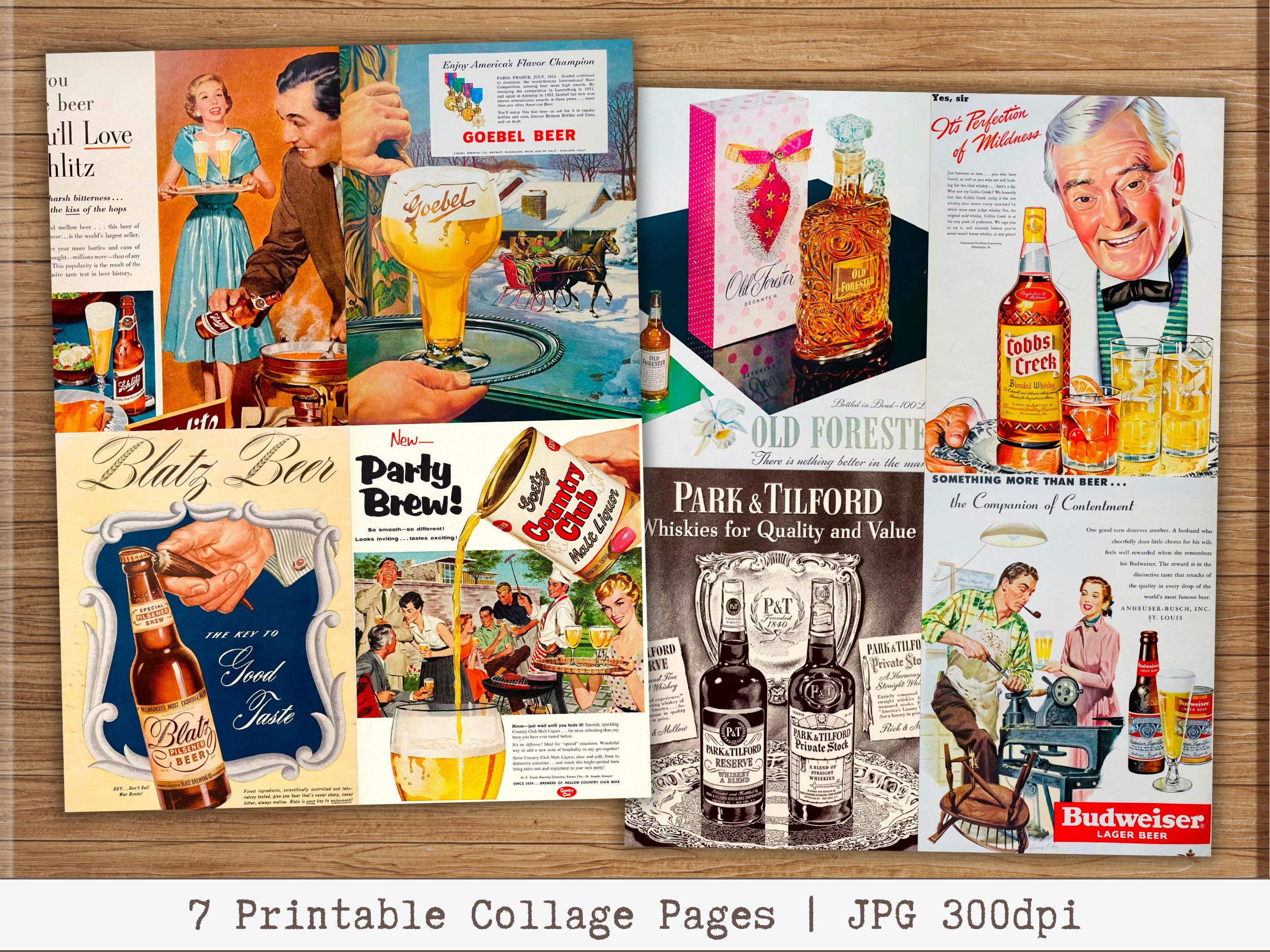 Vintage Alcohol Beer Whisky Ads Collage Printable | Retro Liquor ...