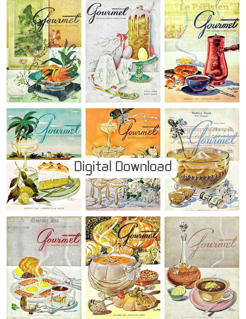 1950s Gourmet Magazine Covers Collection | Vintage Retro Collage Sheet ...