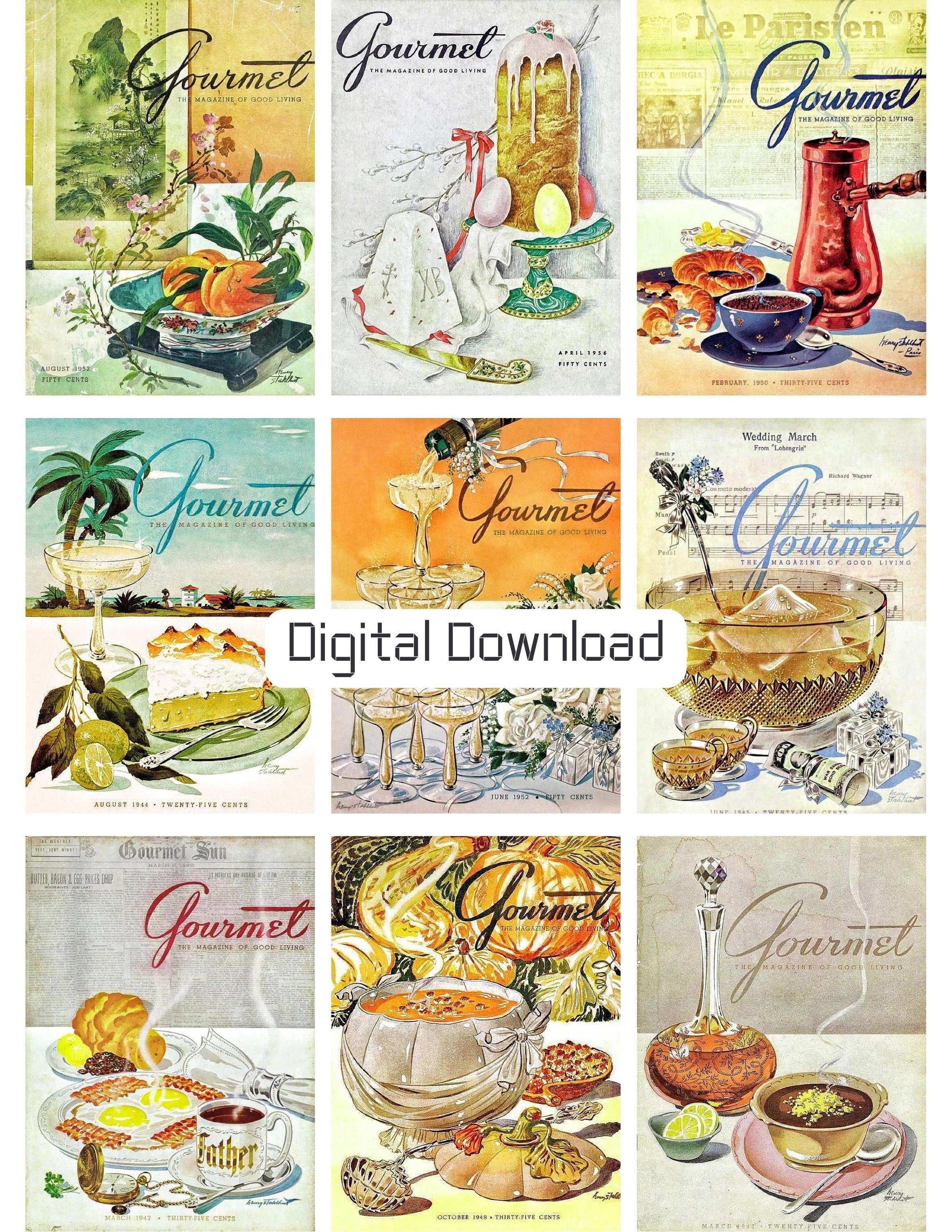 1950s Gourmet Magazine Covers Collection | Vintage Retro Collage Sheet ...