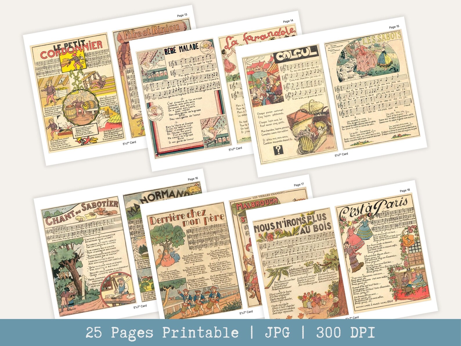 25 Pages French Music Sheet Printable | Retro Ephemera Embellishment ...