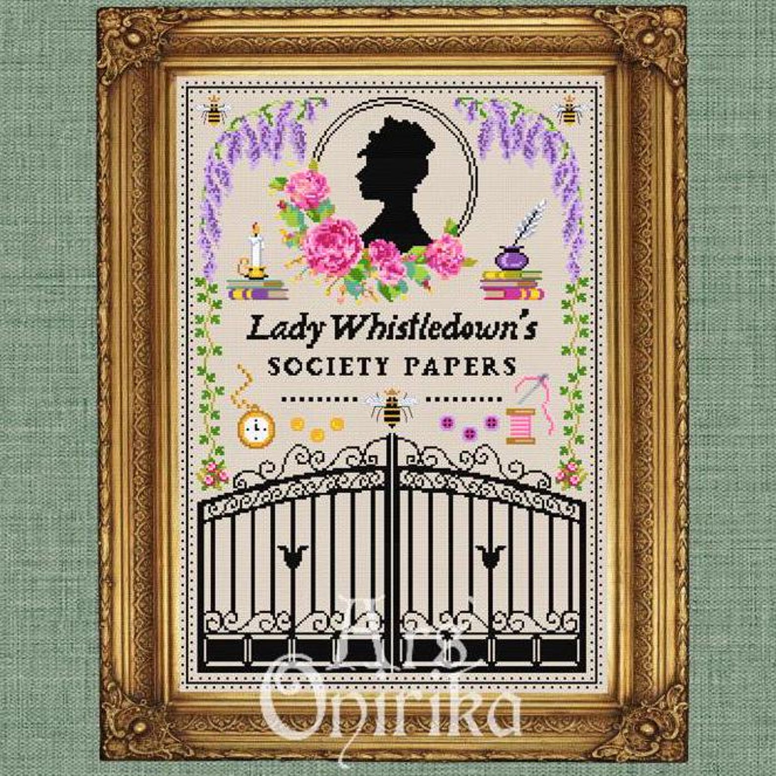 Regency Gossip Cross Stitch Pattern (PDF) - Vintage Silhouette, Floral ...