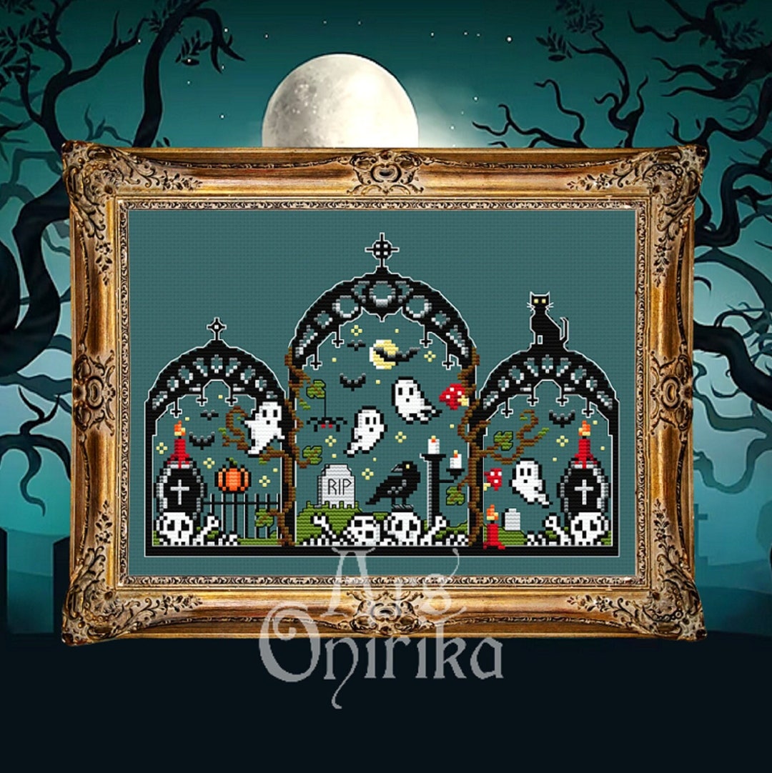Halloween Crypt Creepy Halloween Cross Stitch Pattern - Etsy