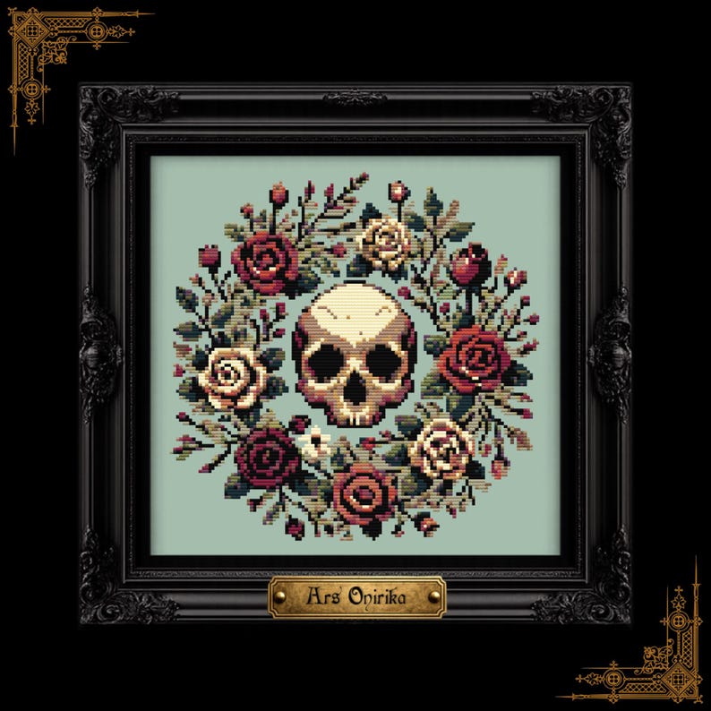 Roses and Skull Cross Stitch Pattern – Gothic Embroidery (PDF) - One ...