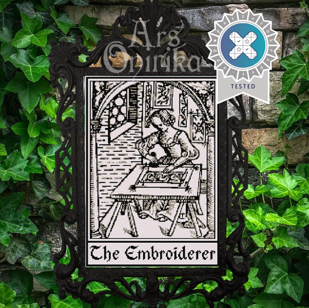 The Embroiderer - Medieval Cross Stitch Pattern - Blackwork & Vintage ...