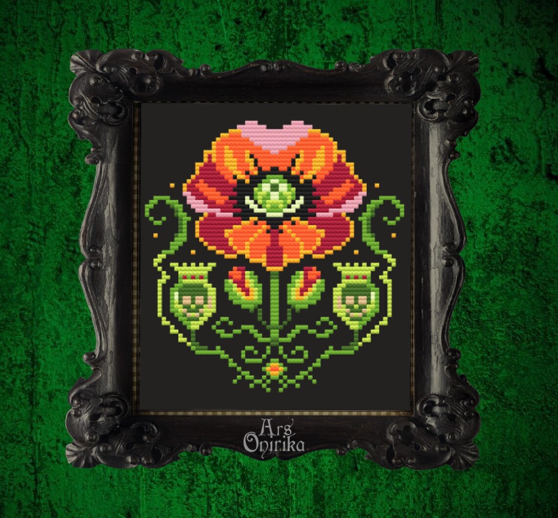 Poppy and Skulls Cross Stitch Pattern – Gothic Witchcraft Embroidery ...