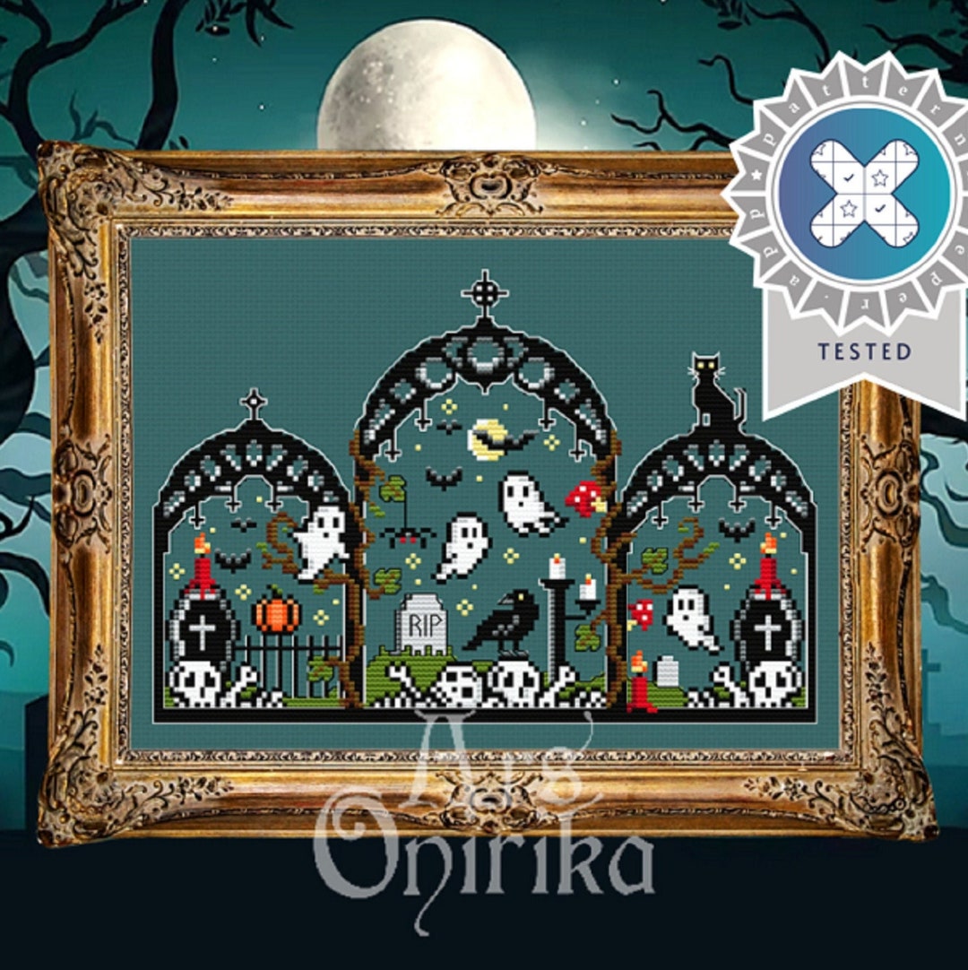 Halloween Crypt Creepy Halloween Cross Stitch Pattern Gothic Design ...