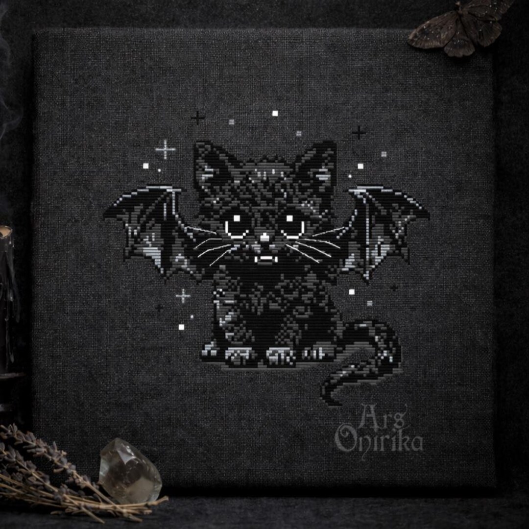Vampy Kitten Cross Stitch Pattern – Gothic Cat Embroidery (PDF) - Etsy