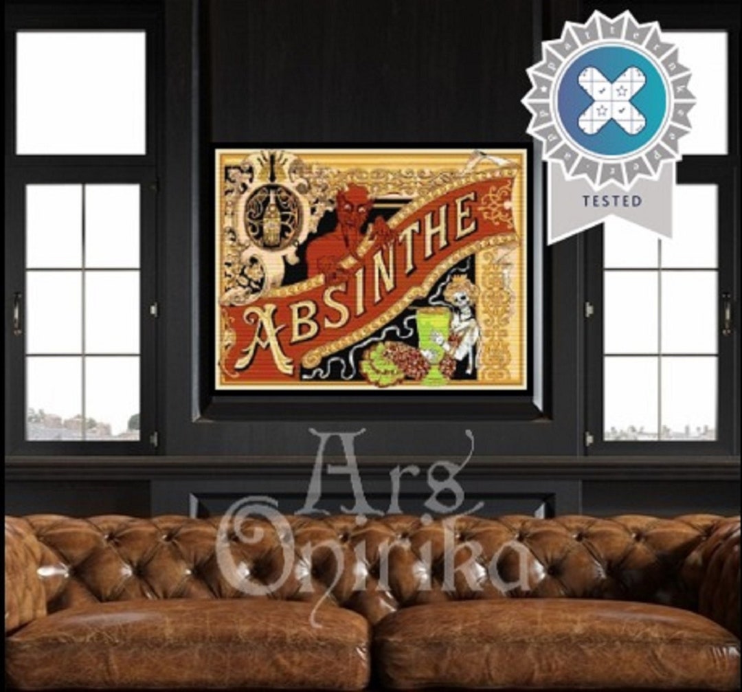 Absinthe Cross Stitch Pattern - Art Nouveau Poster - Devil Absinthe ...