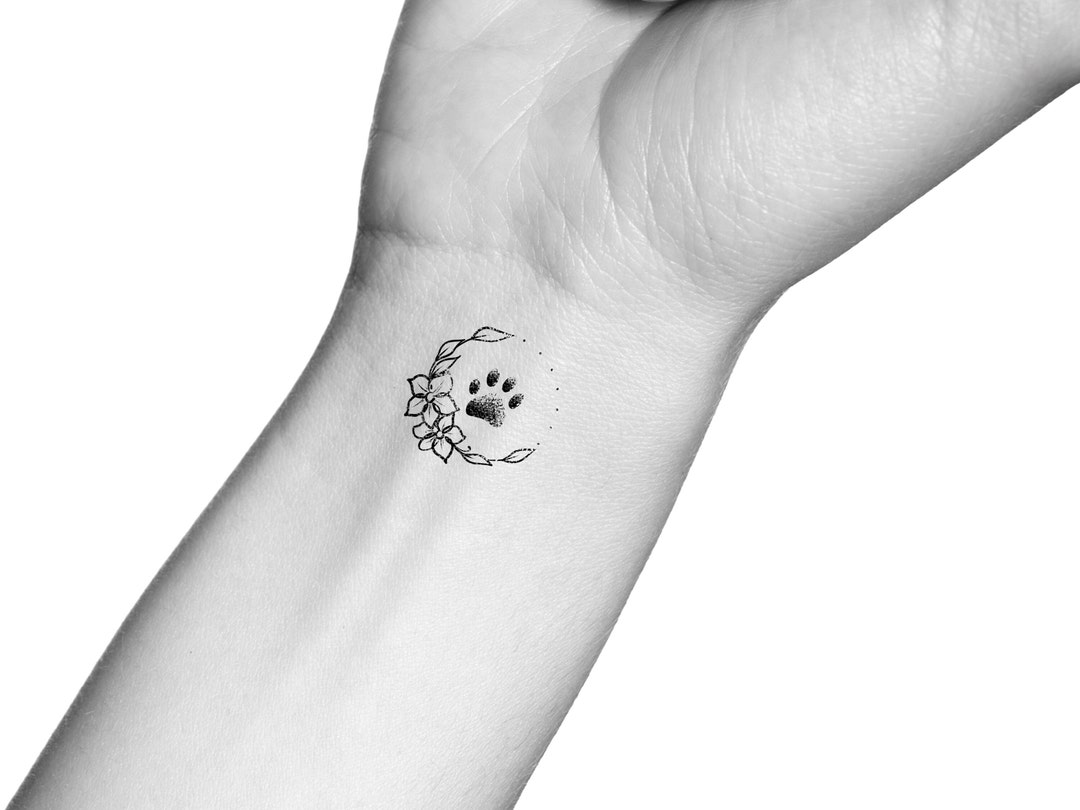 Floral Paw Print Temporary Tattoo Etsy