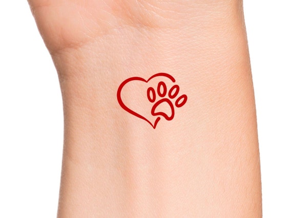 Paw Print Heart Temporary Tattoo / Red Dog Print Heart Tattoo - Etsy