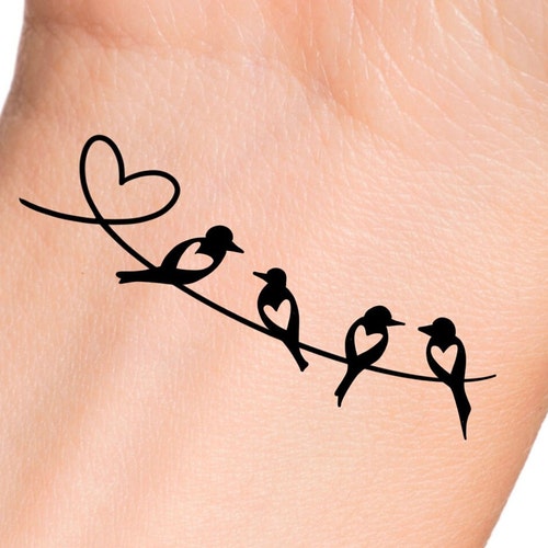 3 Heart Birds Temporary Tattoo / Bird Tattoo / Animal Tattoo - Etsy