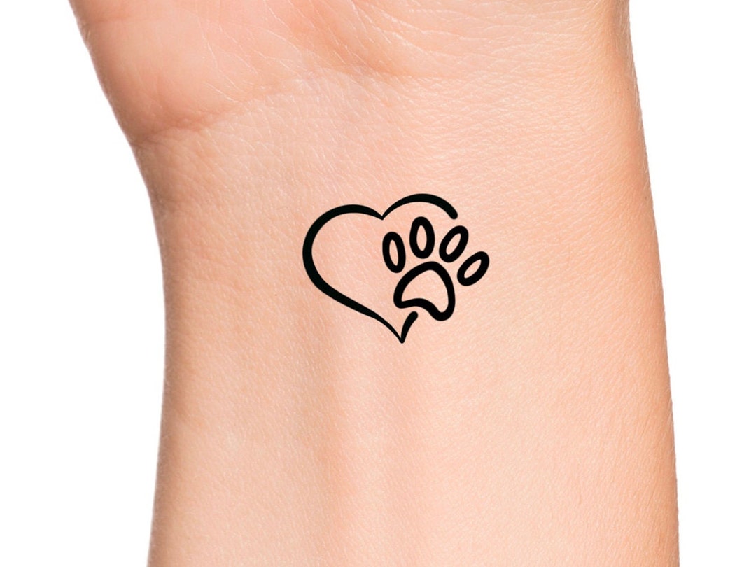 Little Paw Print Heart Temporary Tattoo / Small Dog Print Tattoo - Etsy