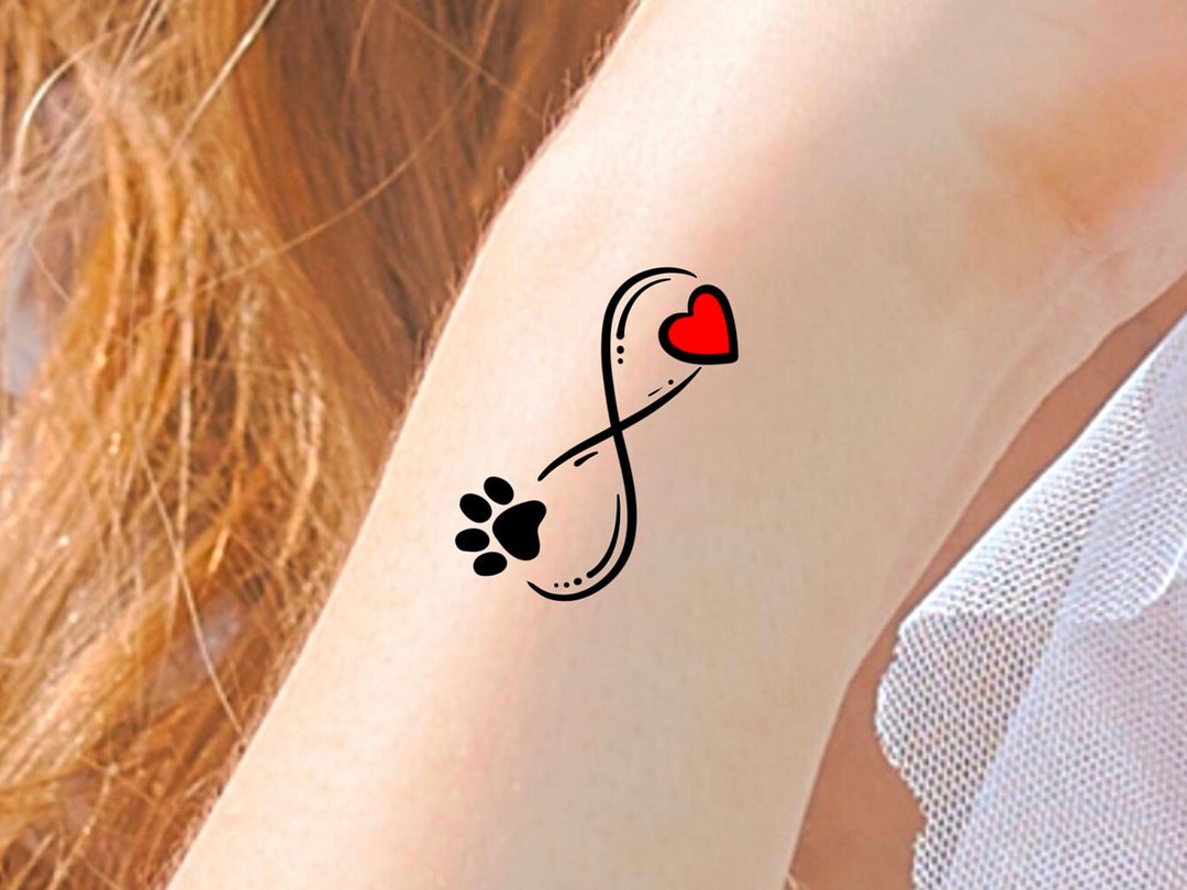 Paw Print Heart Infinity Temporary Tattoo / Red Heart Dog Print - Etsy