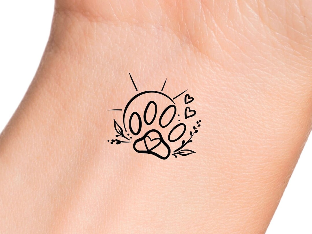 Paw Print Heart Sun Floral Temporary Tattoo - Etsy