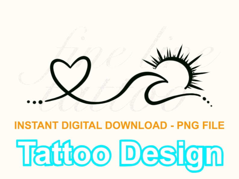 Heart Wave Sun Tattoo Design Digital Download PNG - Etsy