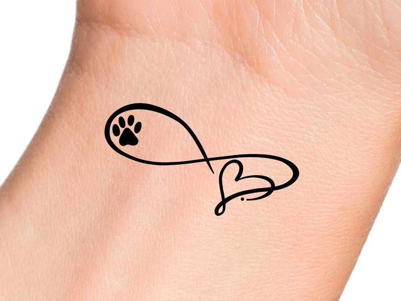 Paw Print Infinity Heart Temporary Tattoo / Dog Tattoo - Add Your Own ...