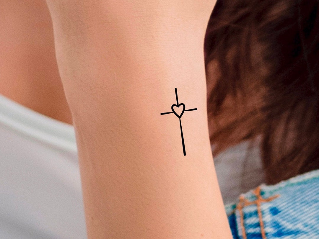 Cross Heart Temporary Tattoo - Etsy