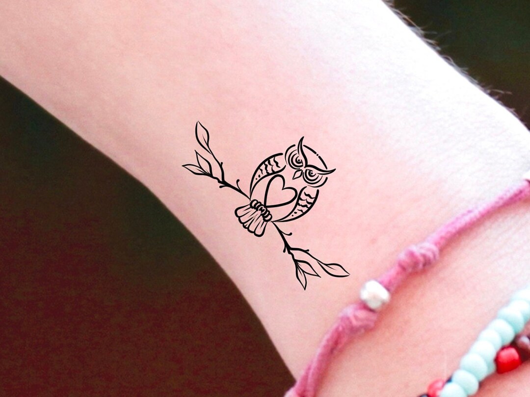 Owl Heart Branch Temporary Tattoo - Etsy
