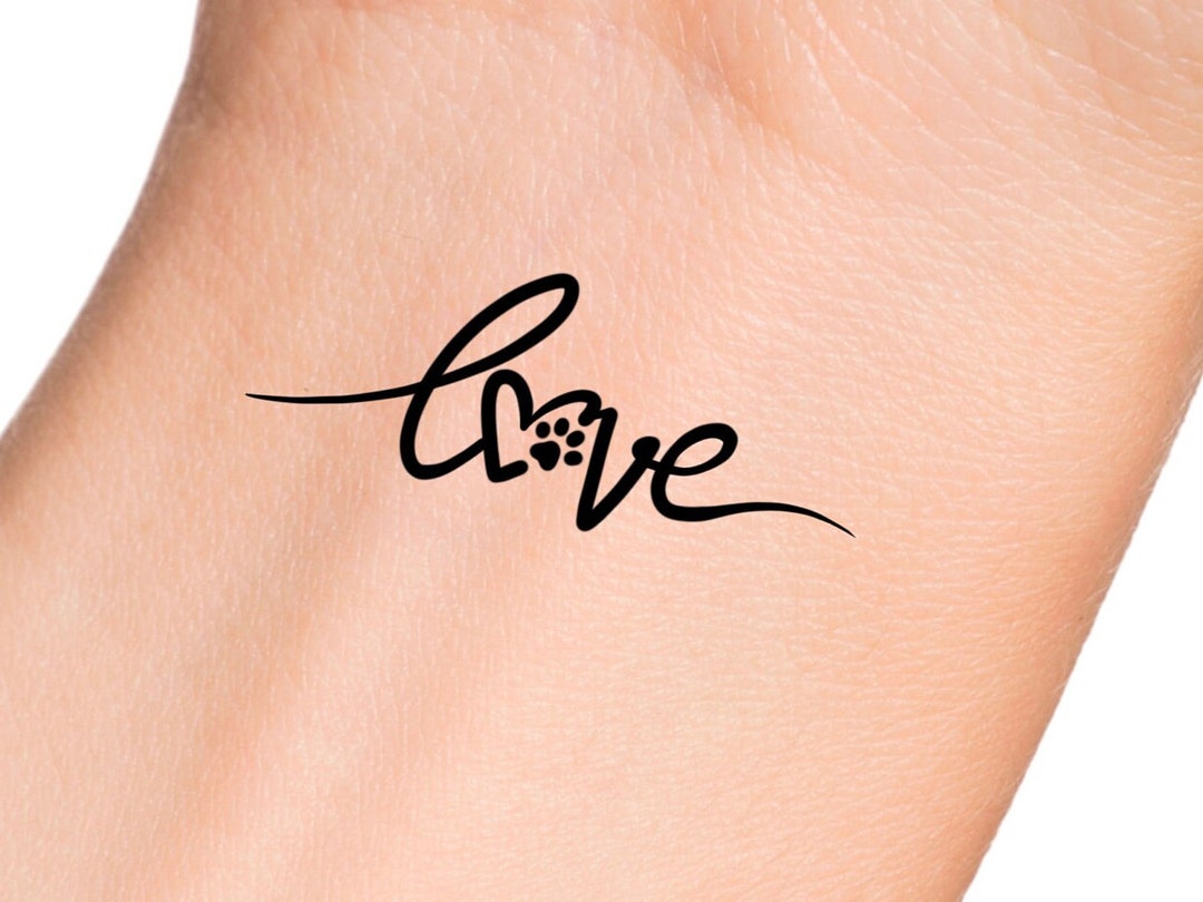 Love Paw Print Heart Temporary Tattoo - Pet Dog Cat Animal Memorial ...
