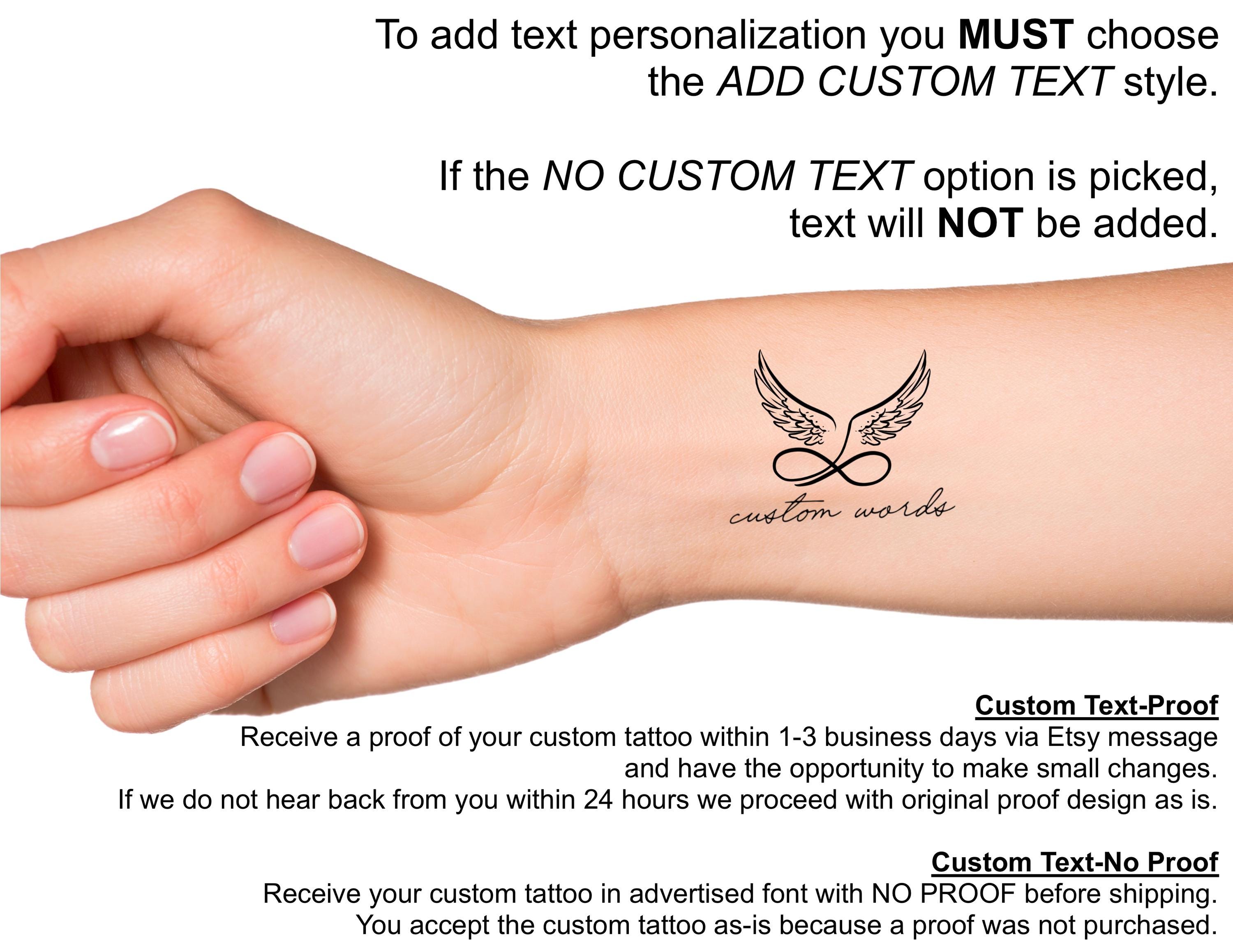 Angel Wings Infinity Temporary Tattoo - Add Your Own Custom Words ...